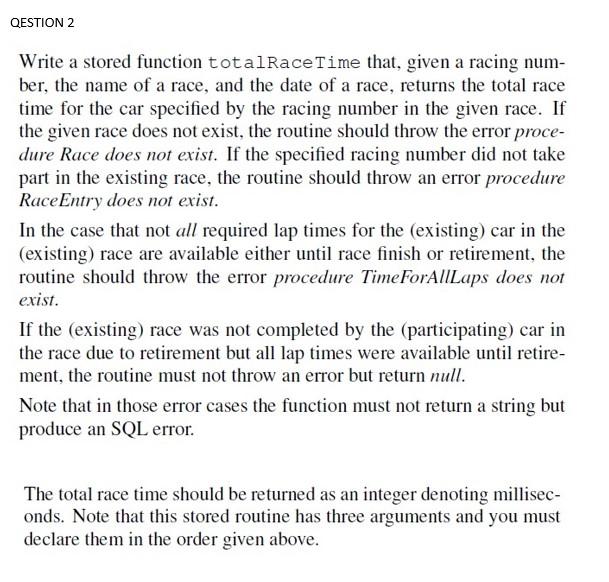 Specification A race has a name and must take place | Chegg.com