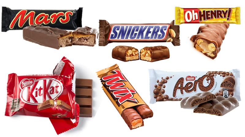 Solved Chocolate bars: Mars Bar, Twix, Aero Bar, Kit Kat, | Chegg.com