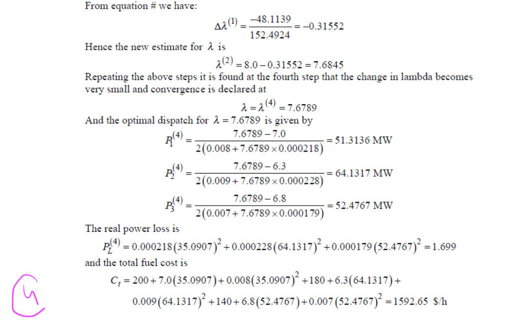 Solved Repeat Example 7.7 on optimal dispatch of generation | Chegg.com