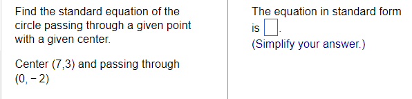 Solved Find the standard equation of the circle passing | Chegg.com