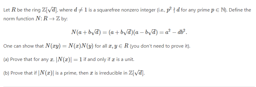 Solved Let R be the ring Z[d], where d =1 is a squarefree | Chegg.com