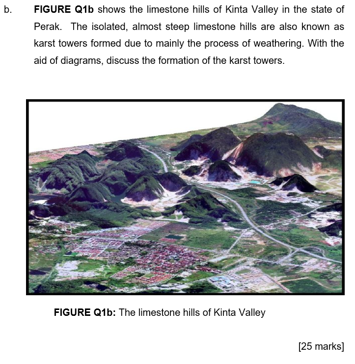 Solved b. FIGURE Q1b shows the limestone hills of Kinta | Chegg.com