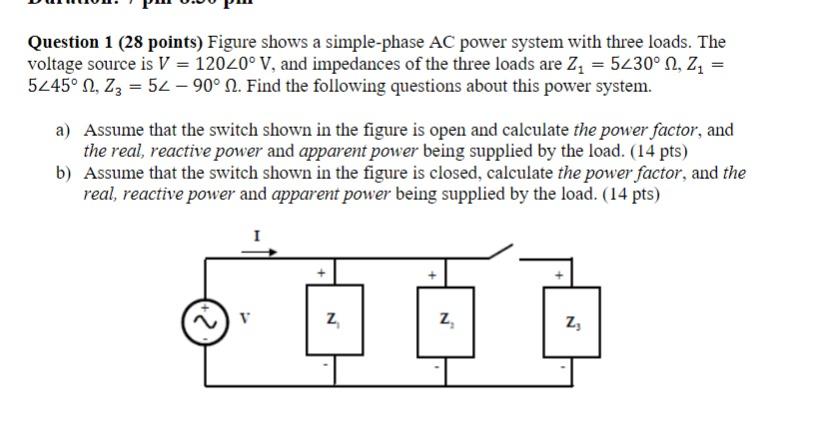 Solved Question 1 (28 points) Figure shows a simple-phase AC | Chegg.com