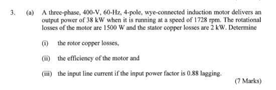 Solved (a) A three-phase, 400-V, 60-Hz, 4-pole, | Chegg.com