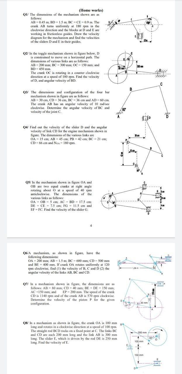 Solved (Home works) Q1/ The dimensions of the mechanism | Chegg.com