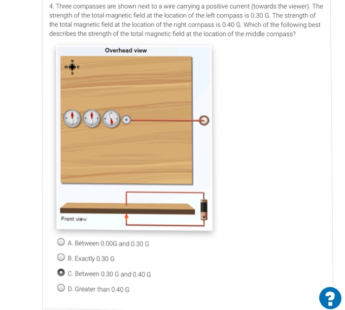 Solved 4. Three compasses are shown next to a wire carrying | Chegg.com