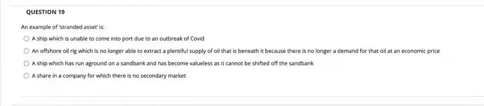 Solved QUESTION 19 An example of 'stranded asset' is: A ship | Chegg.com