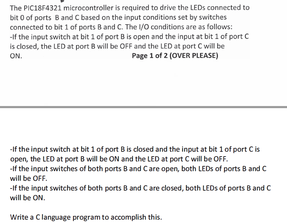 Solved The PIC18F4321 microcontroller is required to drive | Chegg.com