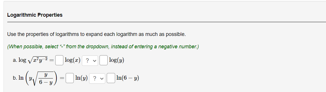 Solved Use the properties of logarithms to expand each | Chegg.com