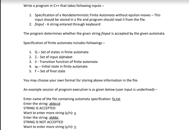 Write a program in C++ that takes a NFA without | Chegg.com