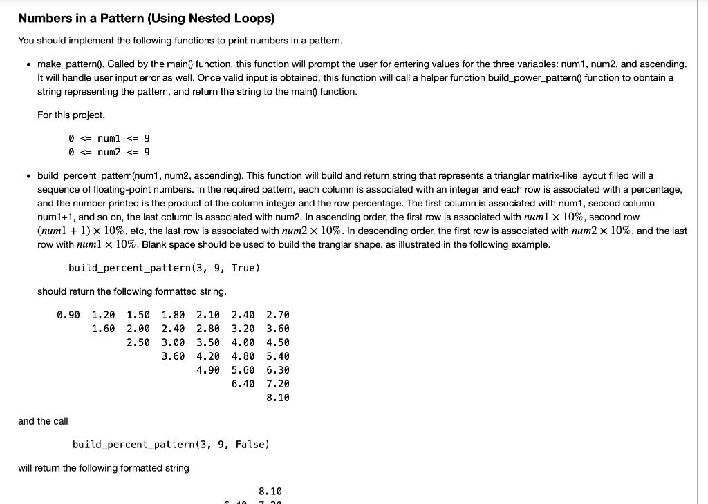 Solved Numbers In A Pattern Using Nested Loops You Should Chegg