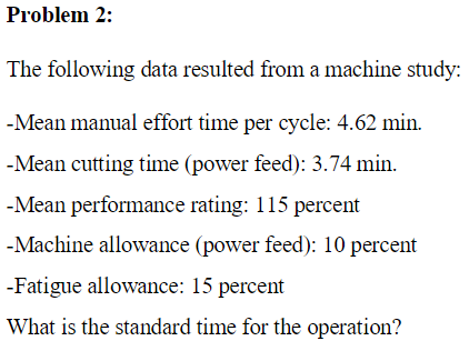 Solved The following data resulted from a machine study | Chegg.com