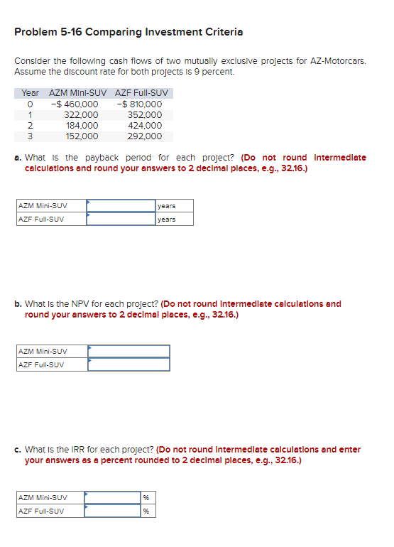 Solved Problem 5-16 Comparing Investment Criteria Consider | Chegg.com