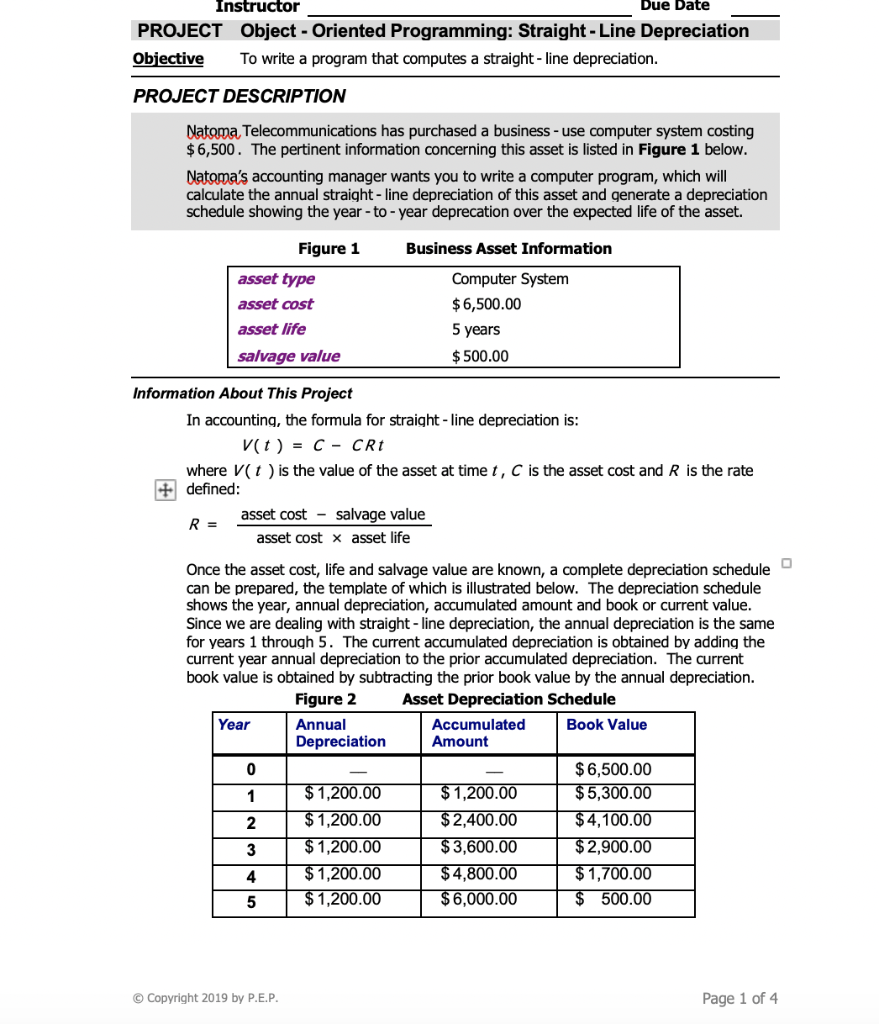 Solved Instructor Due Date PROJECT Object-Oriented | Chegg.com