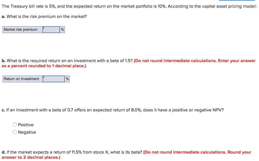 Solved The Treasury bill rate is 5%, and the expected return | Chegg.com