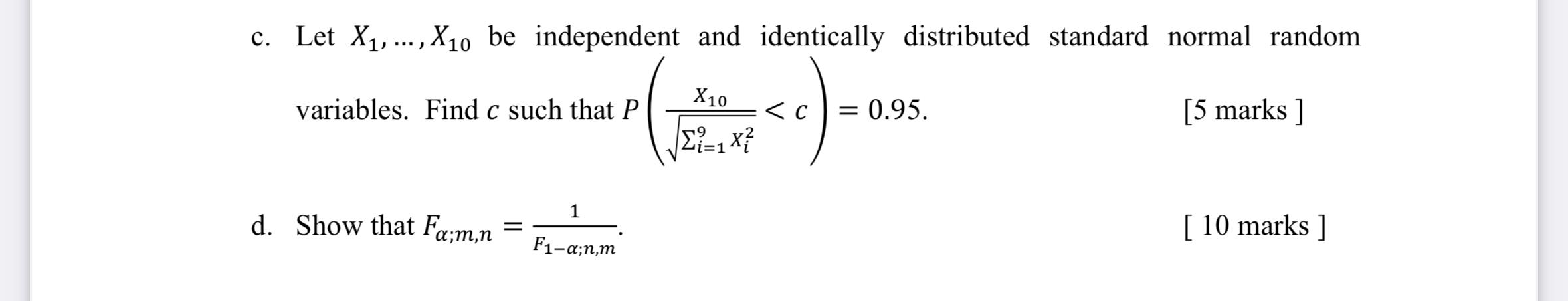 Solved c. Let X1,…,X10 be independent and identically | Chegg.com