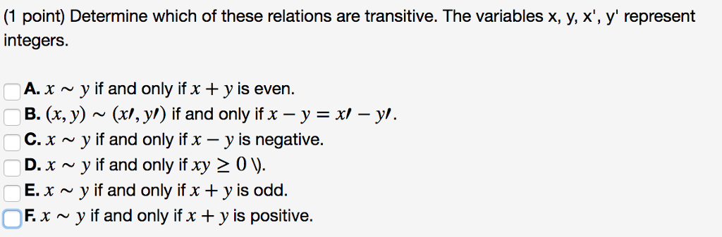 Solved (1 point) Determine which of these relations are | Chegg.com