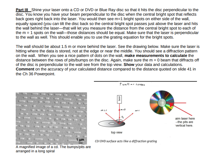 Solved Partl Use your diffraction grating card to find 2, | Chegg.com