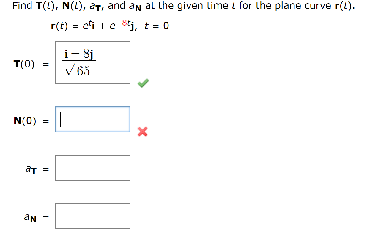 Solved Find T(t), N(t), at, and an at the given time t for | Chegg.com