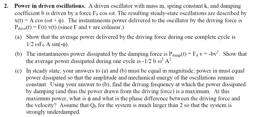 Solved 2. Power in driven oscillations. A driven oscillator | Chegg.com