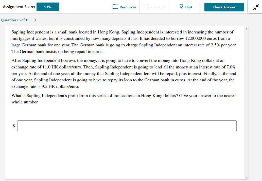 Solved Assignment Score: 94% Resources Give Up Hint Check | Chegg.com