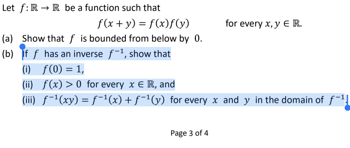 Solved Let f:R→R be a function such that f(x+y)=f(x)f(y) for | Chegg.com