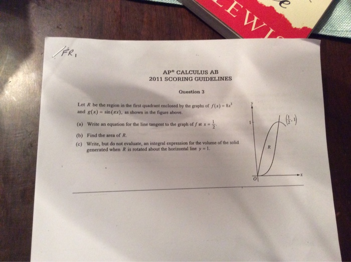 Solved FR AP CALCULUS AB 2011 SCORING GUIDELINES Question 3 | Chegg.com
