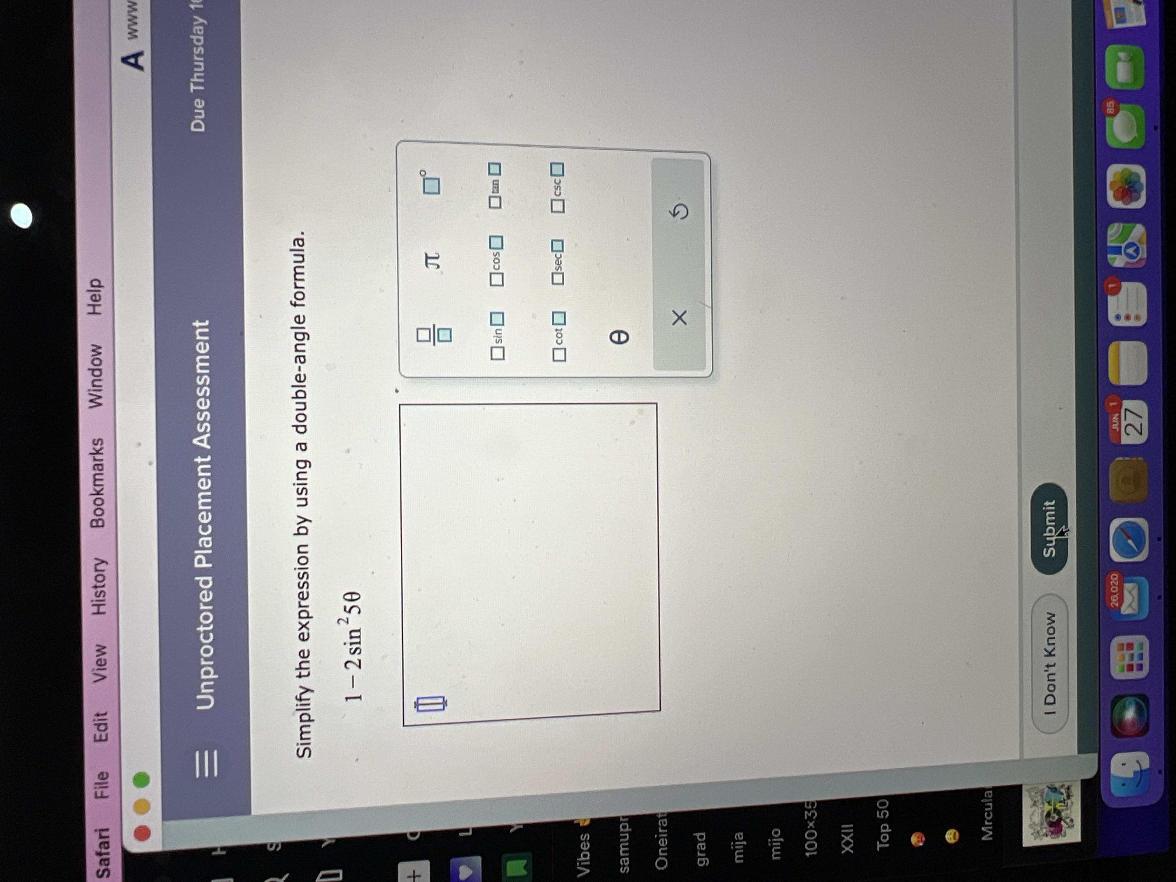 Solved Simplify the expression by using a double-angle | Chegg.com