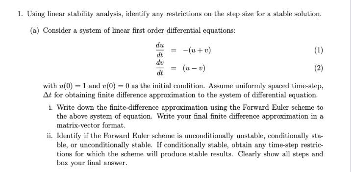 Using linear stability analysis, identify any | Chegg.com