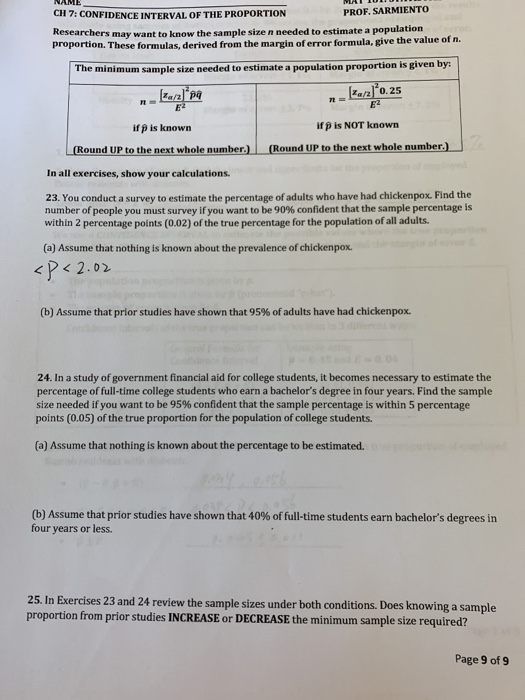Solved CH 7: CONFIDENCE INTERVAL OF THE PROPORTION PROF. | Chegg.com