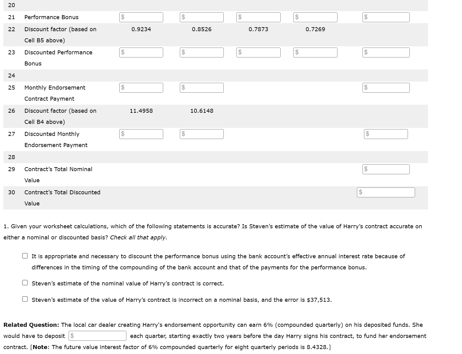 Harry Hurler's Contract Evaluation Worksheet1. Given | Chegg.com