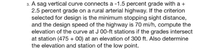 Solved A sag vertical curve connects a -1.5 percent grade | Chegg.com