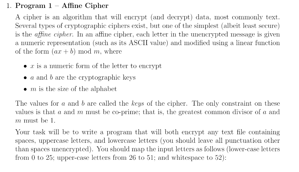 1. Program 1 - Affine Cipher A cipher is an algorithm | Chegg.com