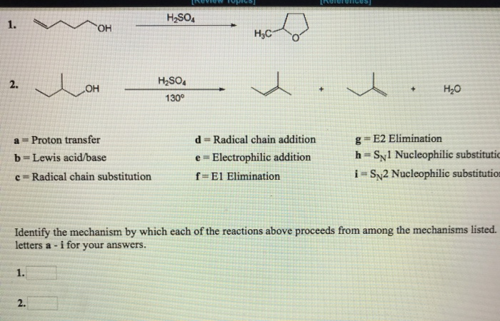 Solved H2SO4 он H2SO4 2. но 130° g E2 Elimination h SN1 | Chegg.com