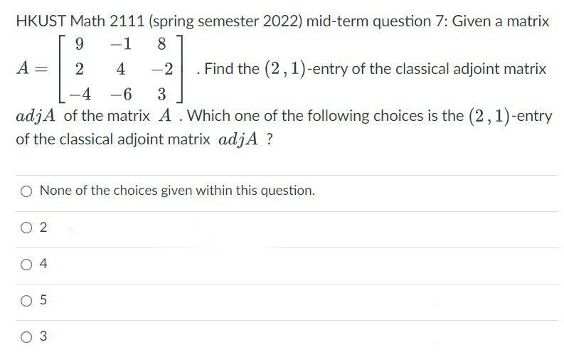 Solved Hkust Math 2111 Spring Semester 2022 Mid Term 