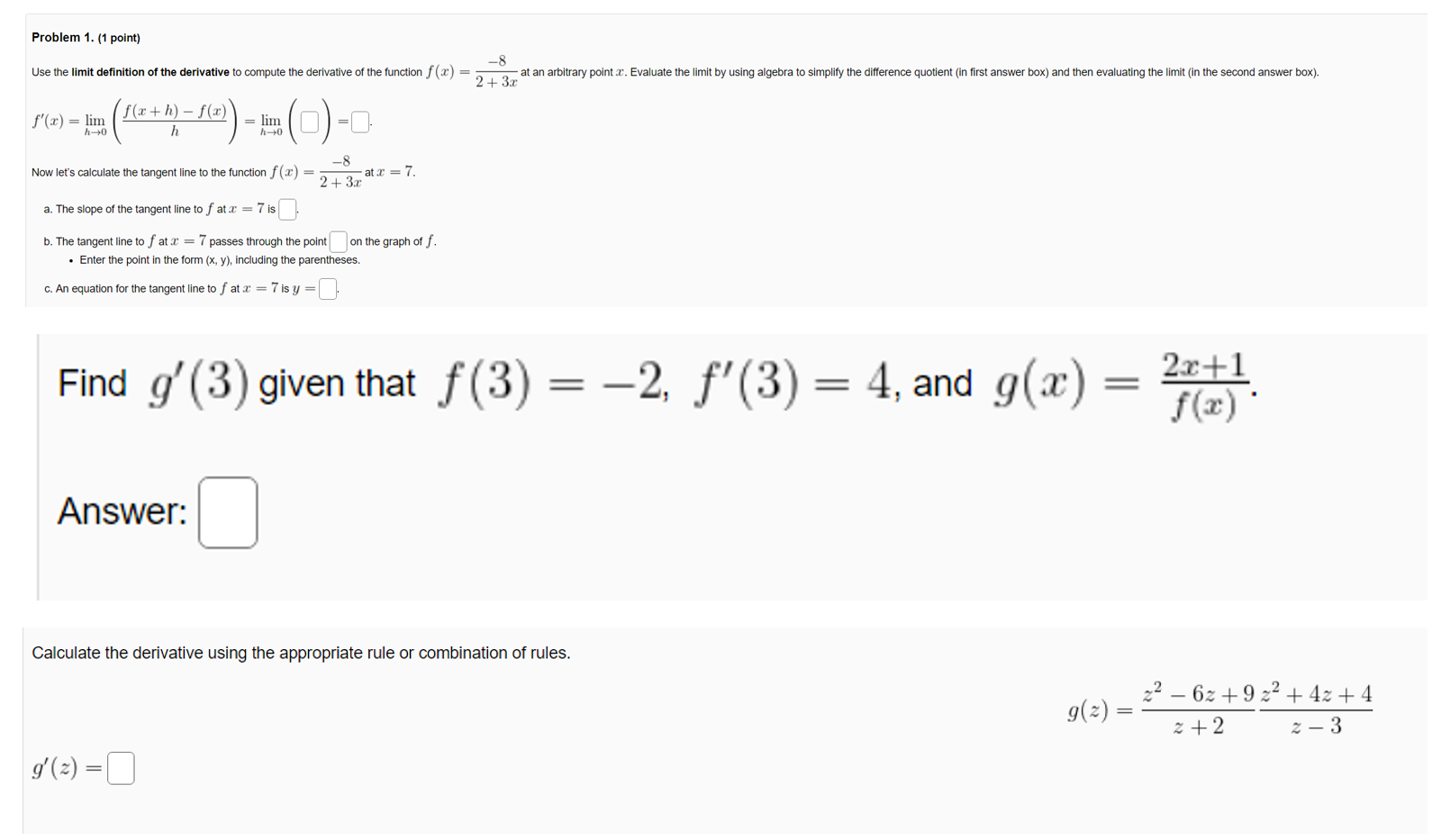 Solved Problem 1. (1 point) Use the limit definition of the | Chegg.com