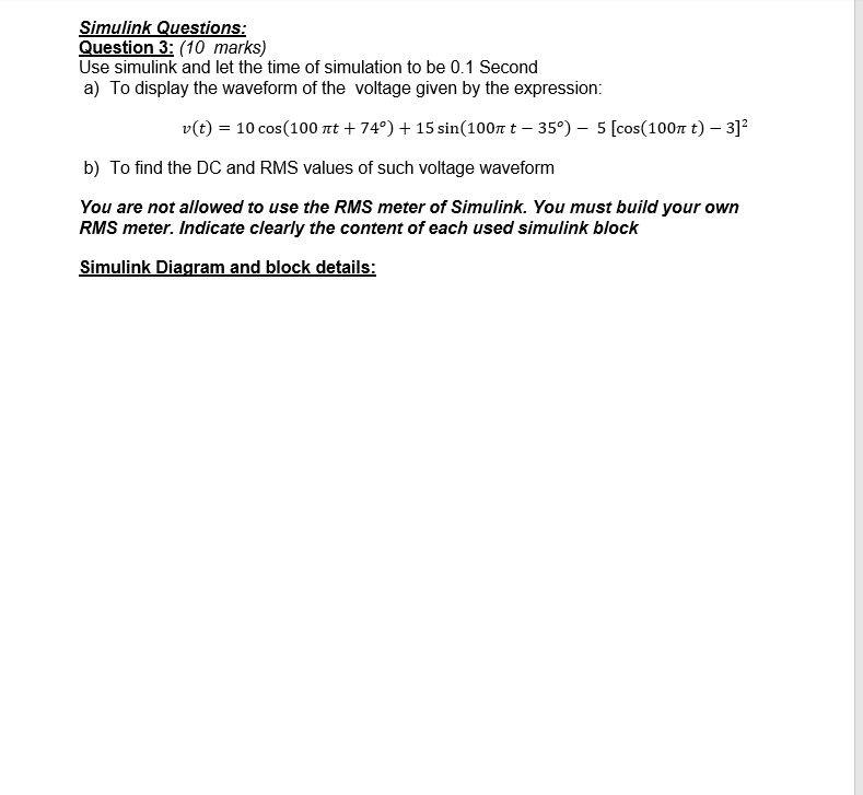 Solved Simulink Questions: Question 3: (10 marks) Use | Chegg.com