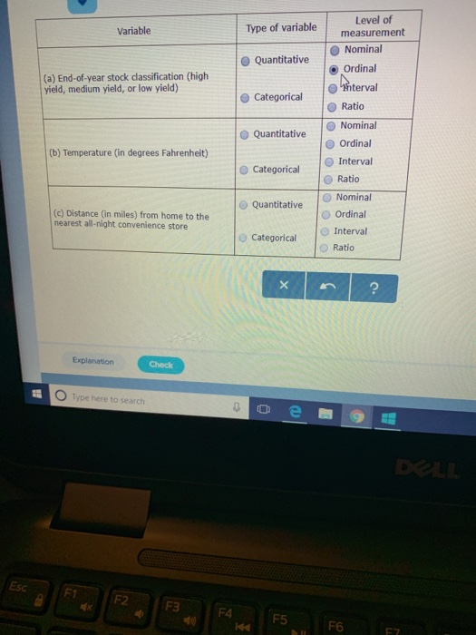 Solved Level of Type of variable Variable measurement O | Chegg.com