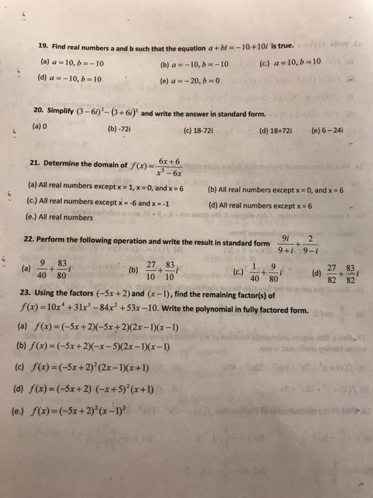 Solved 19. Find real numbers a and b such that the equation | Chegg.com