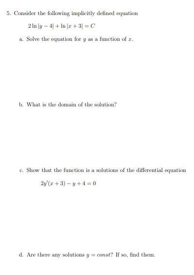 Solved 5. Consider the following implicitly defined equation | Chegg.com