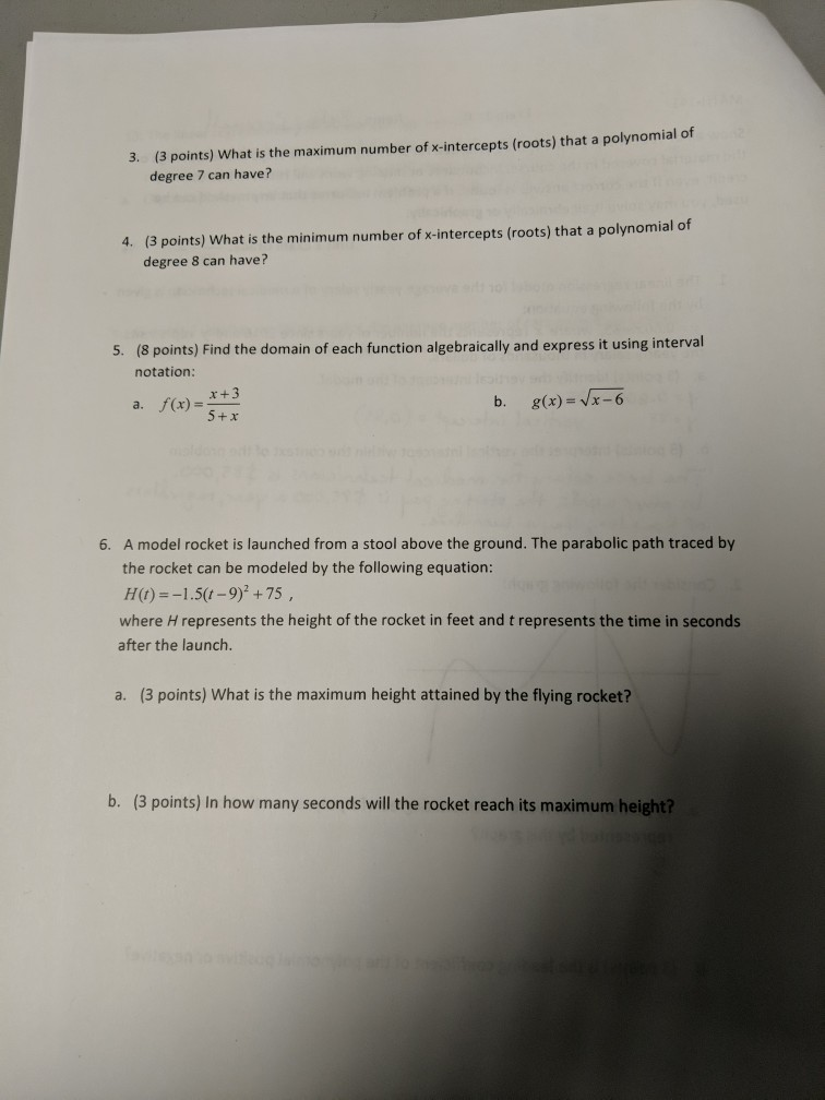 Solved (3 points) What is the maximum number of x-intercepts | Chegg.com