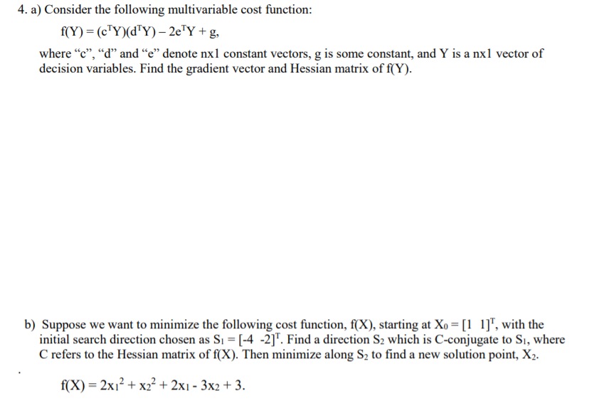 Solved 4. a) Consider the following multivariable cost | Chegg.com