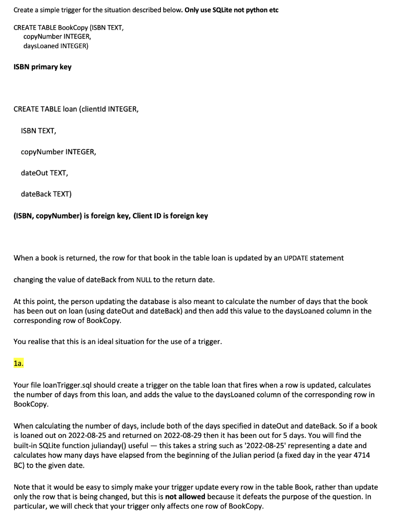 Solved Create a simple trigger for the situation described | Chegg.com