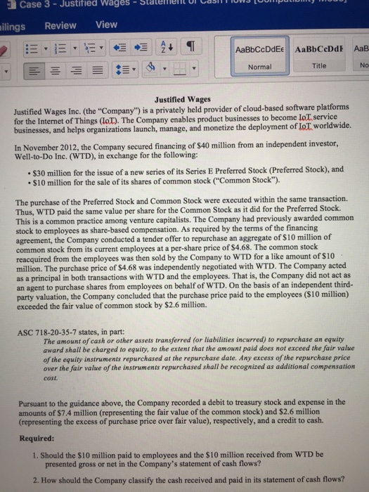 Solved Case 3-Justified Wages ilings Review View 솨 T | | Chegg.com