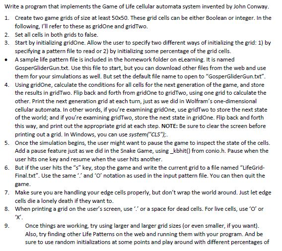 (Solved) : Write Program Implements Game Life Cellular Automata System ... (Solved) : Write Program Implements Game Life Cellular Automata System ...