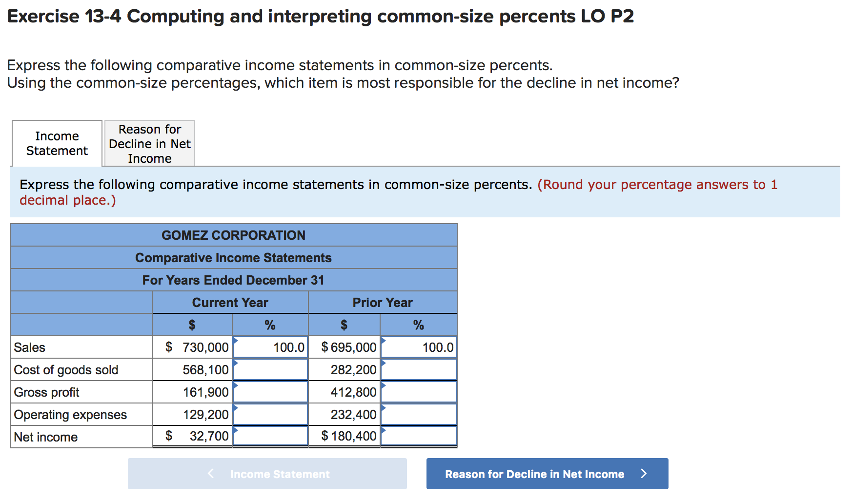 Solved Exercise 13-4 Computing and interpreting common-size | Chegg.com