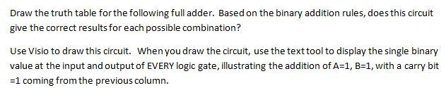 (Solved) : Draw Truth Table Following Full Adder Based Binary Addition ... (Solved) : Draw Truth Table Following Full Adder Based Binary Addition ...