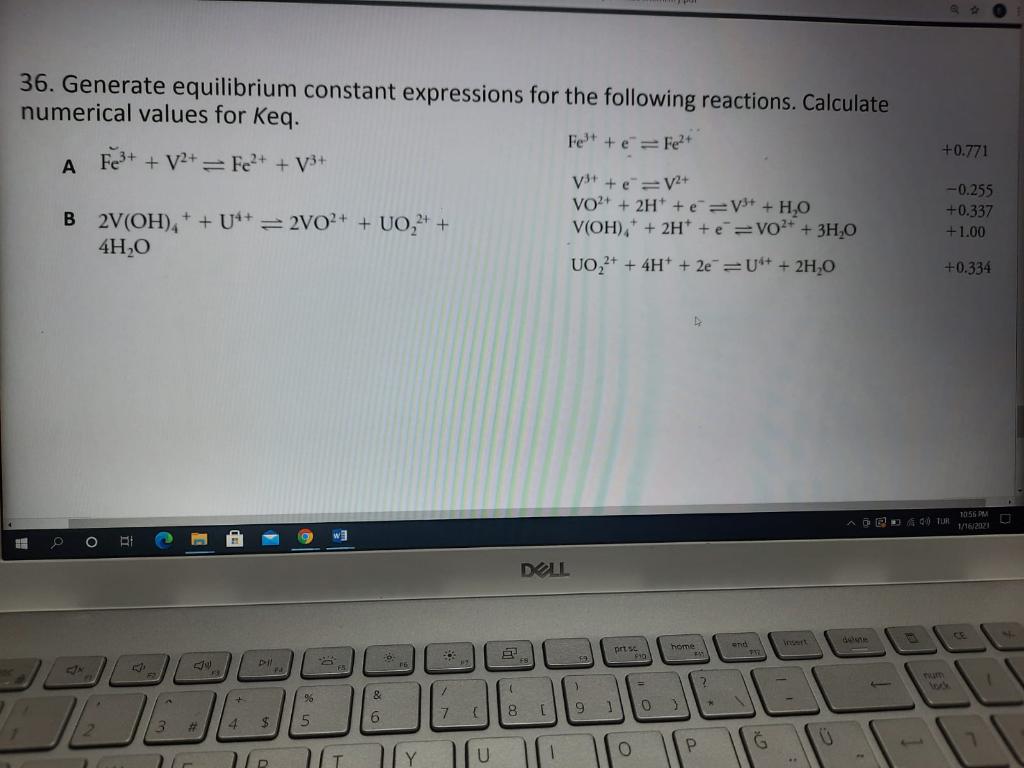 Solved +0.771 36. Generate equilibrium constant expressions | Chegg.com