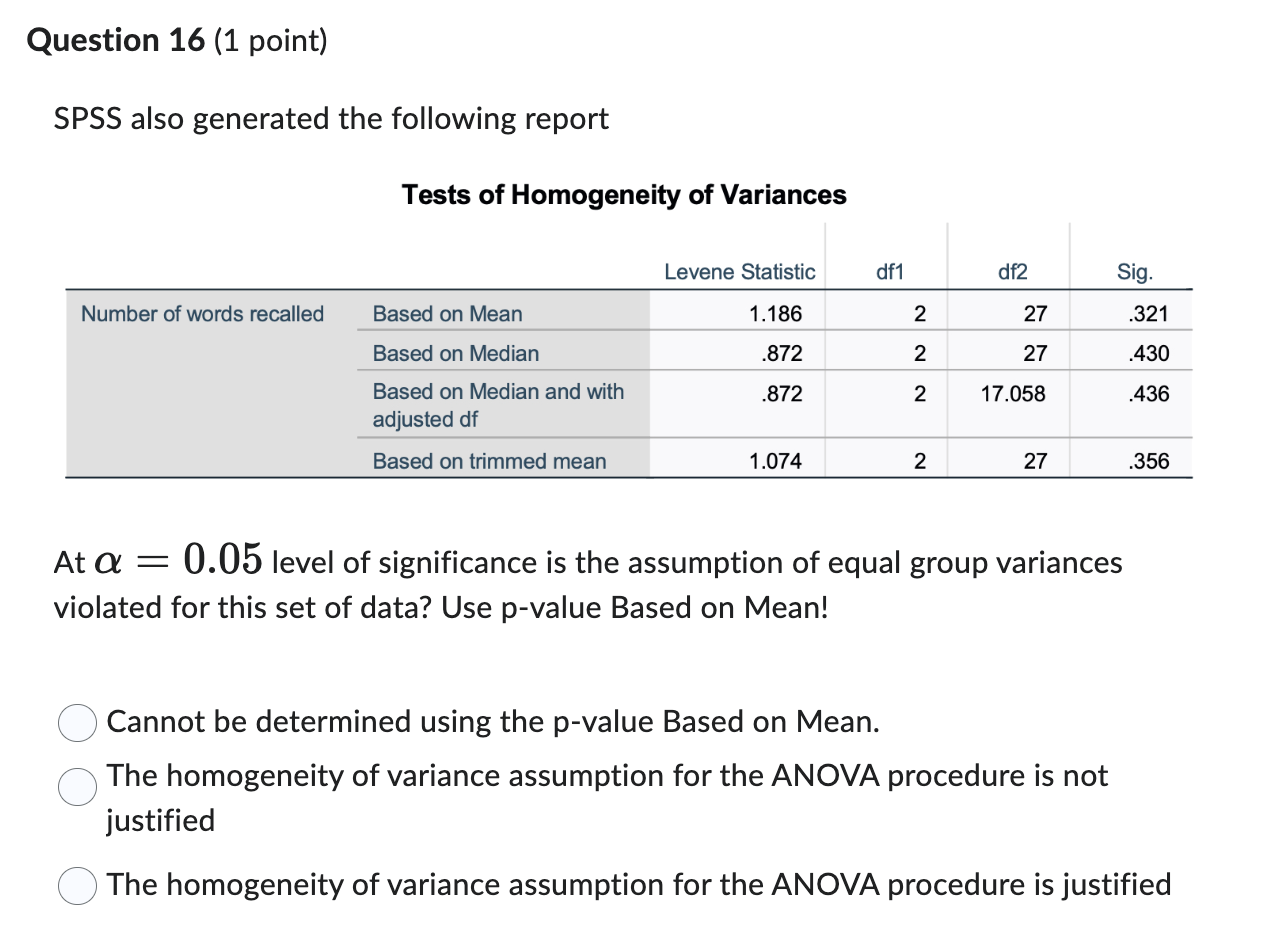 Solved SPSS also generated the following report Tests of | Chegg.com