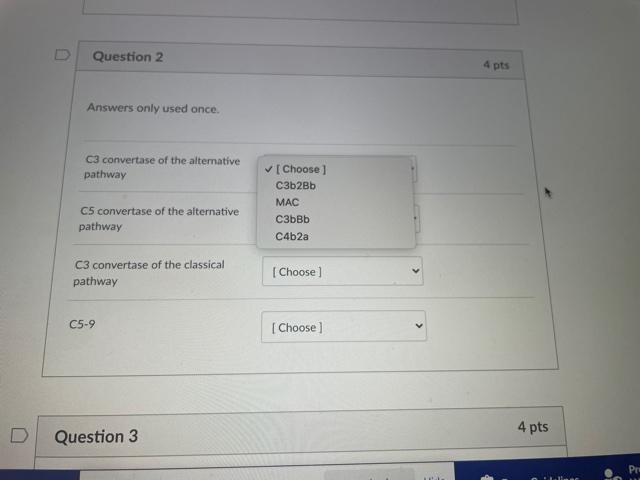 Solved Question 2 4 pts Answers only used once. c3 | Chegg.com